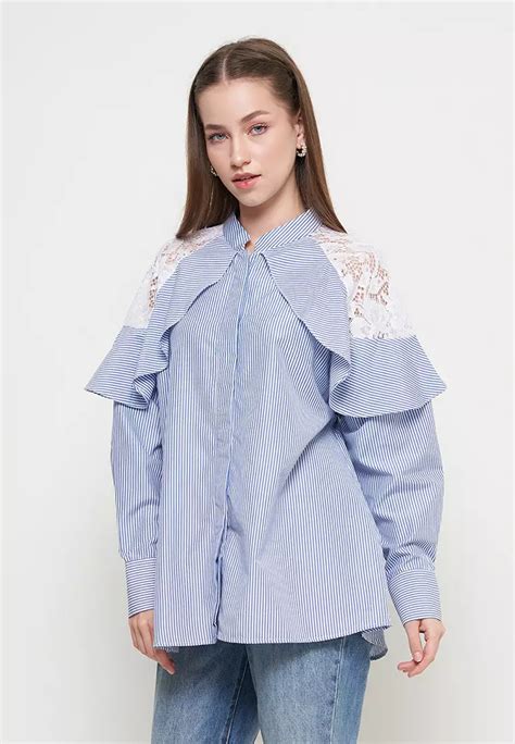 Jual Kla Kla Kemeja Casual Wanita Louie Blue Original 2025 Zalora Indonesia