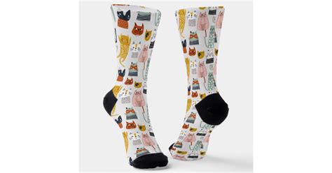Cute Doodle Hand Drawn Cat Pattern Socks Zazzle