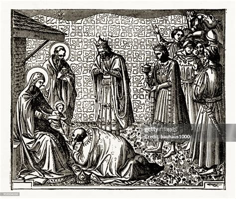 Adoration Of The Magi Nativity Christian Symbolism Engraving High Res