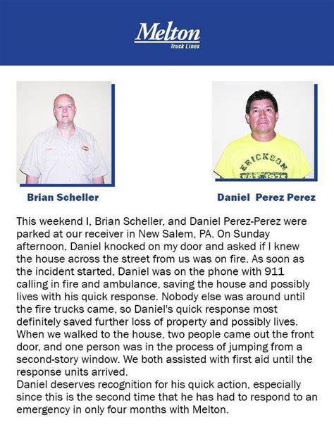 Melton Truck Lines On Linkedin Driver Spotlight Brian Scheller And Daniel Perez Perez