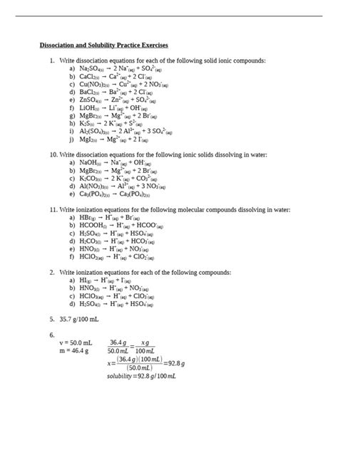 Dissociation And Solubility Practice Exercises Solutions Pdf