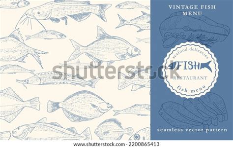 Fish Menu Template Background Seamless Pattern Stock Vector Royalty