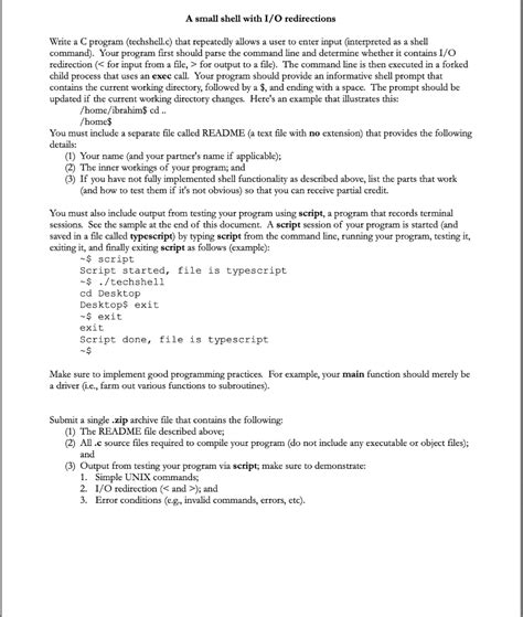 Solved A Small Shell With Io Redirections Write A C Program