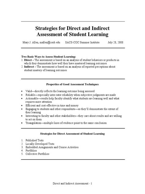 Direct And Indirect Assessment Methods Pdf Test Assessment Multiple Choice