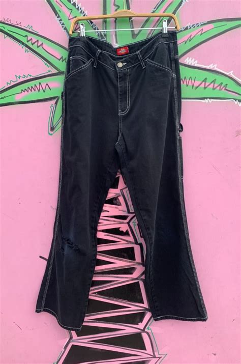 As Is Black Dickies Work Pants Contrast Stitching Holes Boardwalk