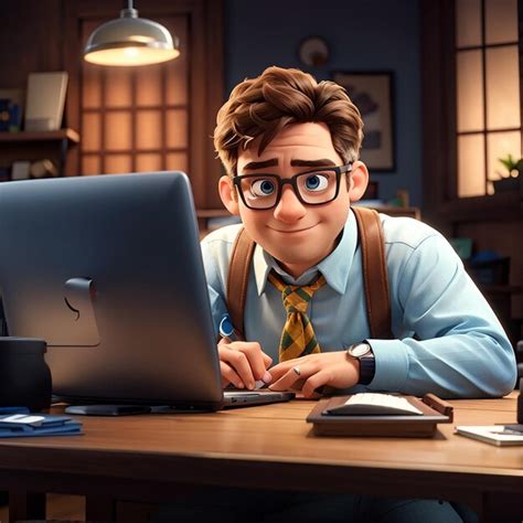 Premium Photo Nerd Larry Sits At The Table With A Computer 3d