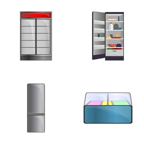 Premium Vector Refrigeration Equipment Icons Set Cartoon Vector
