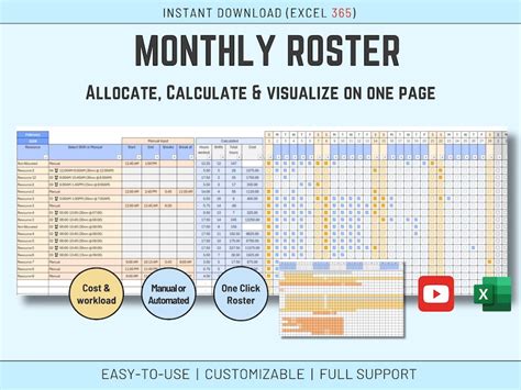 Monthly Excel Roster Template Employee Shift Schedule Excel 365