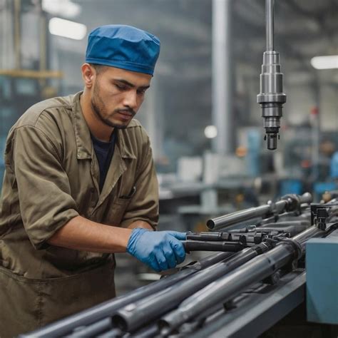 A Male Weapons Engineer Check Weapons On Factory Premium Ai Generated