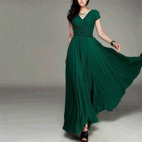Short Sleeve Sexy V Neck Long Dress On Luulla