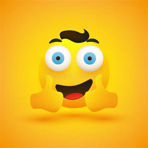 Smiling Happy Young Male Emoji With Hair Pop Out Wide Open Blue Eyes