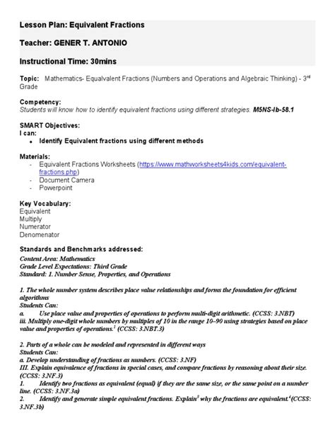 5e Lesson Equivalent Fractions Pdf Cognitive Science Cognition