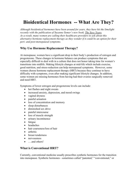 Bioidentical Hormones What Are They Benefits And Risks
