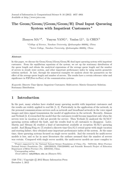 Pdf The Geomgeomgeomgeomh Dual Input Queueing System With