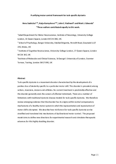 Pdf A Unifying Motor Control Framework For Task Specific Dystonia