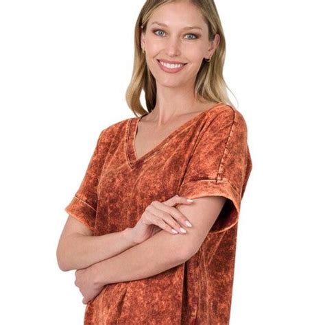 Zenana Outfitters Tops Mineral Wash Short Sleeve Vneck Poshmark