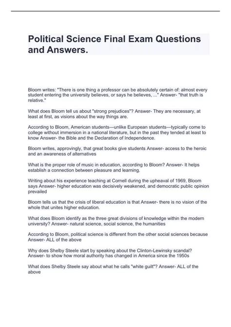 Political Science Final Exam Questions And Answers Political Science