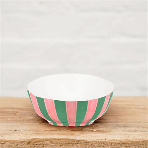 Noss Medium Bowl Pink And Green Stripe Bungalow Trading Co