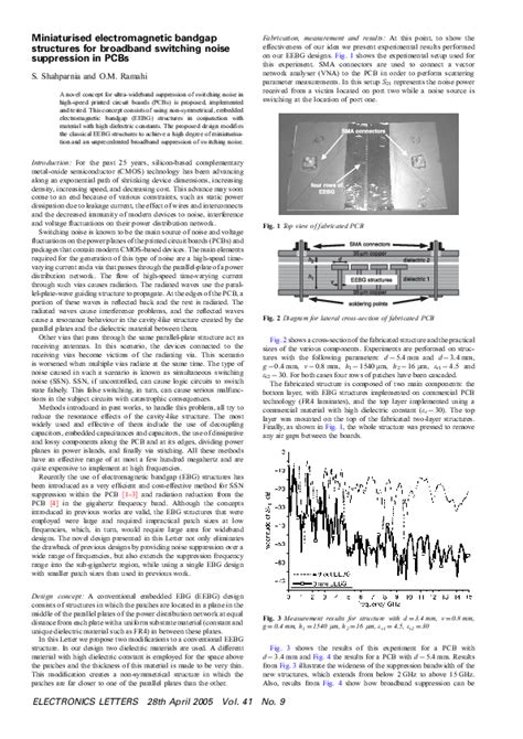 Pdf Miniaturised Electromagnetic Bandgap Structures For Broadband Switching Noise Suppression
