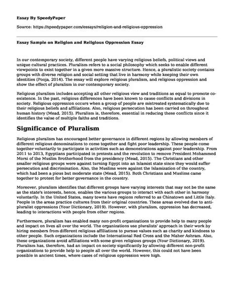 📚 Essay Sample On Religion And Religious Oppression
