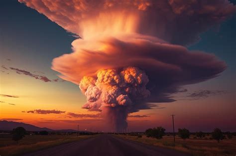 Premium Ai Image Volcanic Ash Cloud Rising Into The Sky At Sunset