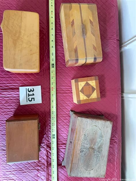 Five Assorted Wooden Storage Boxes Maxsold