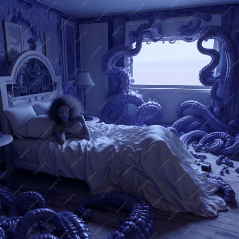 Premium Photo A Woman Laying In A Bed Surrounded By Tentacles