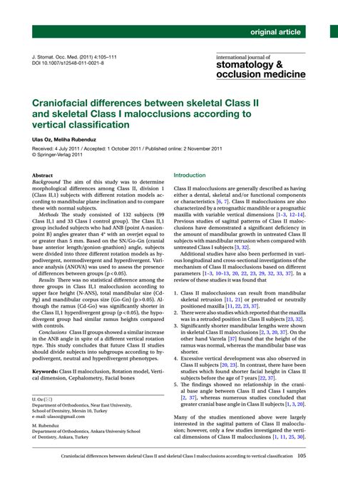 Pdf Craniofacial Differences Between Skeletal Class Ii And Skeletal
