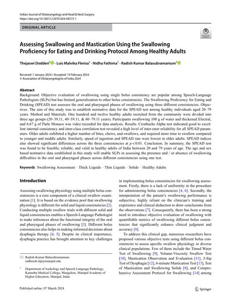Pdf Assessing Swallowing And Mastication Using The Swallowing