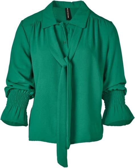 Dames Blouse Lm Kraag Met Strik Groen Maat L