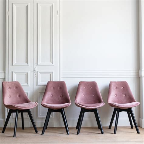 Lot De 4 Chaises En Velours Nora Roses Avec Coussin Leroy Merlin