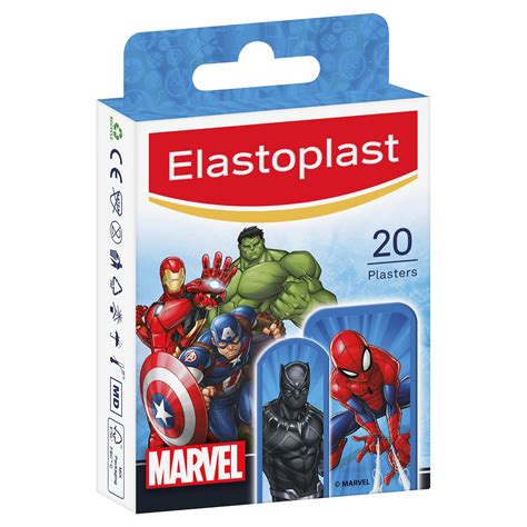 Elastoplast Marvel Plasters Assorted Sizes 20 Pieces Coloured First Aid