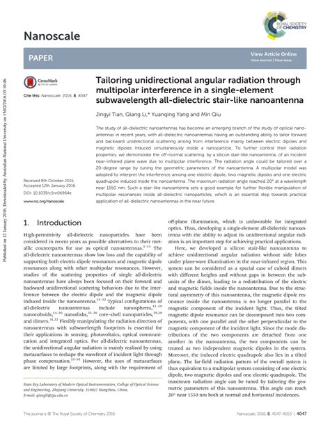 Pdf Tailoring Unidirectional Angular Radiation Through Multipolar