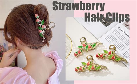 Cute Strawberry Hair Clips Pink Claw Clip Metal Fruit Claw