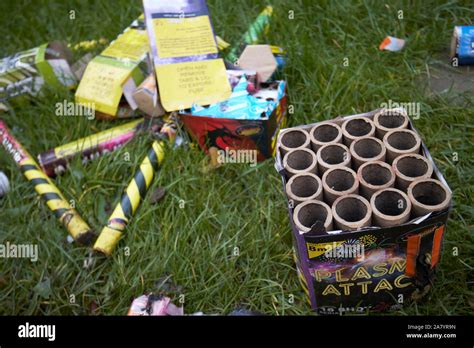 Used Fired Fireworks Litter After Halloween Bonfire Night In The Uk