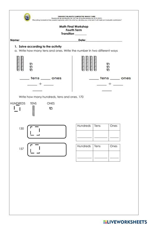 Math Workshop Interactive Worksheet Live Worksheets