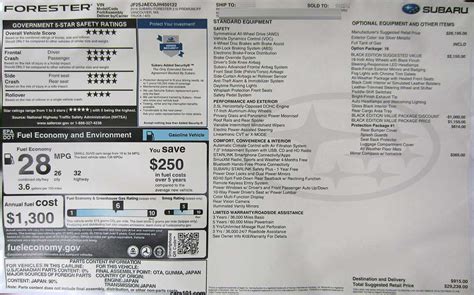 2018 Subaru Monroney Window Stickers Brz Crosstrek Outback Legacy Impreza Wrx Sti Forester