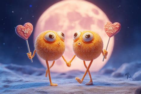 A Pair Of Round Lollipop Monsters With Big Eyes And Heart Shaped Pupils