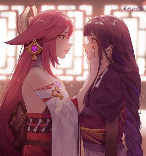 原神 Yae X Ei Lufiaysのイラスト Pixiv Ragazza Anime Personaggi Ragazza