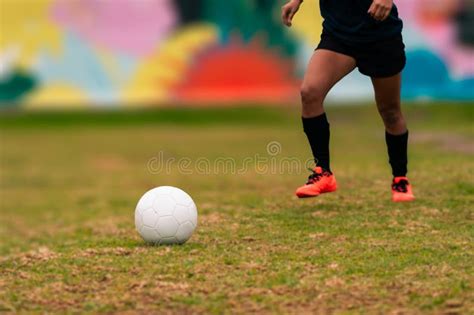 Female Soccer Player Running To Kick Soccer Ball Stock Photo - Image of field, green: 348730832