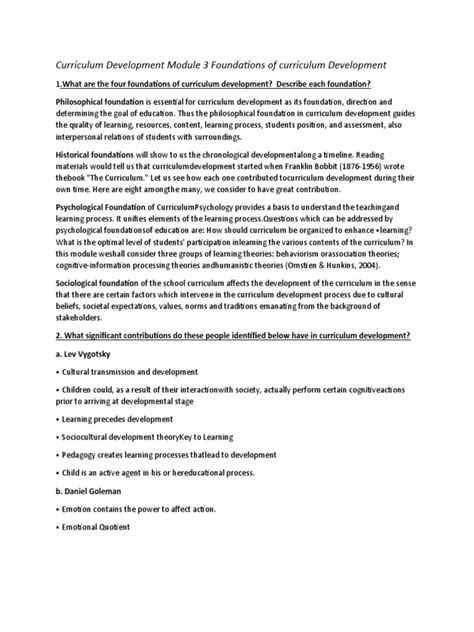 Curriculum Development Module 3 Foundations Of Curriculum Development