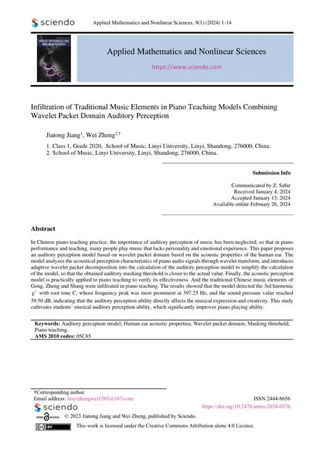 Pdf Infiltration Of Traditional Music Elements In Piano Teaching Models Combining Wavelet