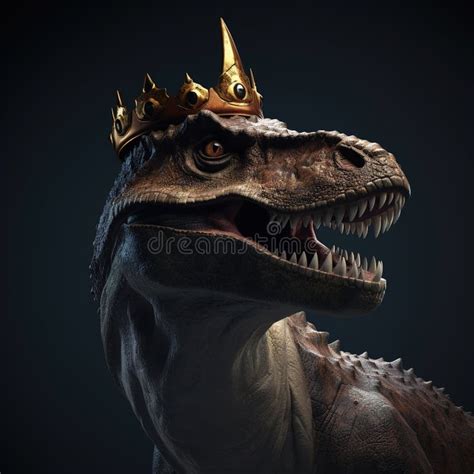 Portrait Of A Majestic T Rex With A Crown Generative Ai Stock
