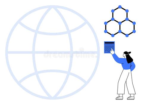 Woman Using Calculator With Molecular Structure And Global Network Grid Stock Vector