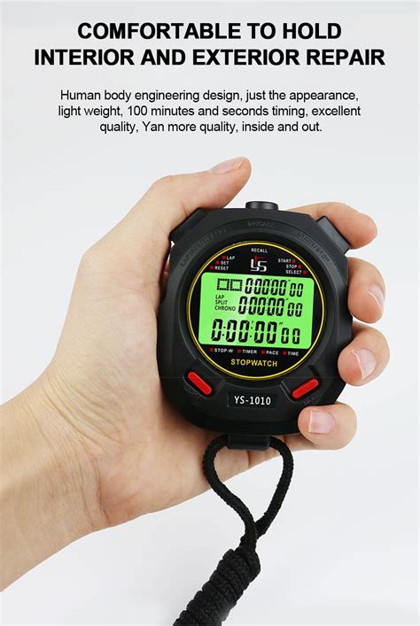 Digital Sports Stopwatch Timer 10 30 60 100 Tracks Luminous Stopwatch