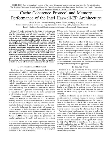 Pdf Cache Coherence Protocol And Memory Performance Of The Intel Haswell Ep Architecture