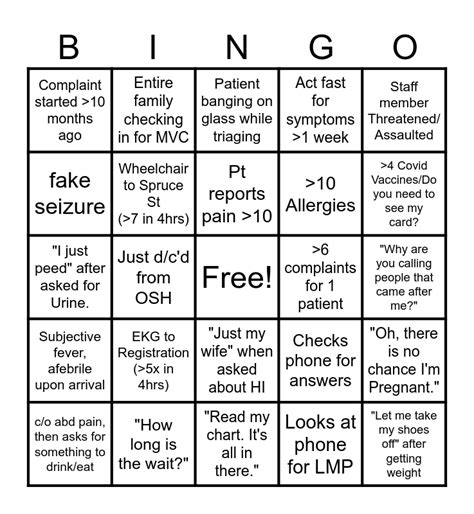 Triage Bingo Card