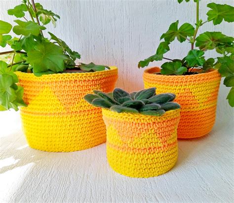 Crochet Plant Pot Cozy Pattern 3 Sizes Crochet Flower Pot Inspire