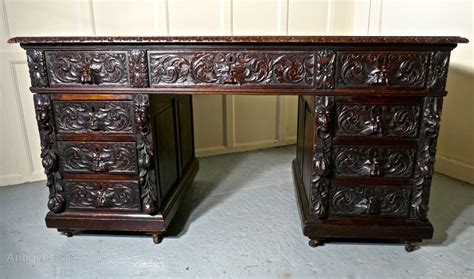 Large Victorian Green Man Carved Oak Pedestal Desk As284a4600 Fn154