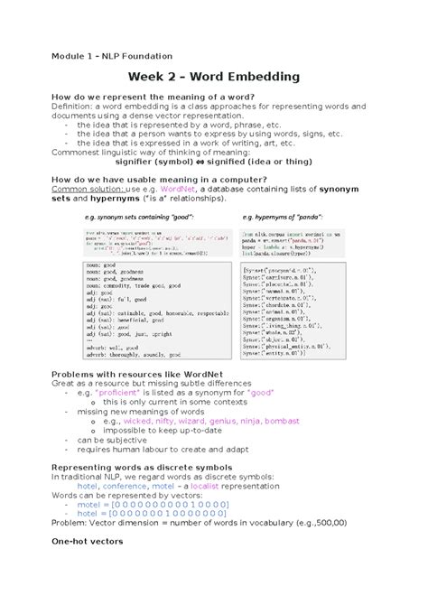 Nlp Quiz Notes Module 1 Nlp Foundation Week 2 Word Embedding How